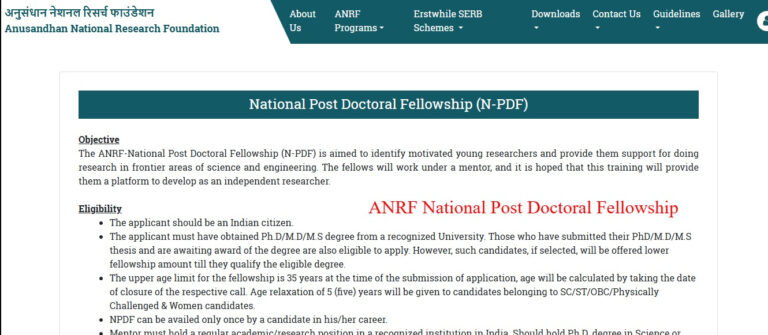 ANRF Post Doctoral fellowship 2026 – Deadlines, Eligibility - The Fellowships.in